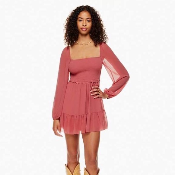Aritzia | Dresses | Aritzia Wilfred Temptress Pink Chiffon Dress Like ...